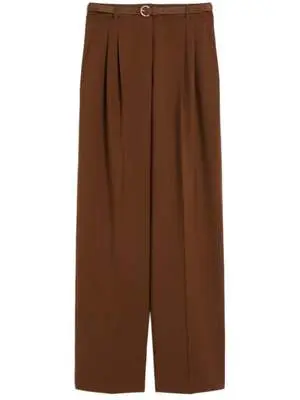 Max Mara Pure Natural Stretch Wool Canvas Trousers With Flowing Fit & Waist Belt