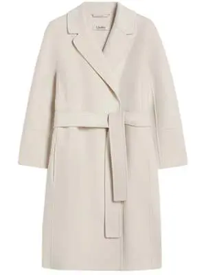 MAX MARA 's Max Mara Virgin Wool Belted Coat With Small Lapel Collar And Kimono & Raglan Sleeves