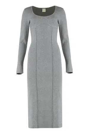 Calvin Klein Viscose Blend Midi Dress With Long Sleeves - Grey