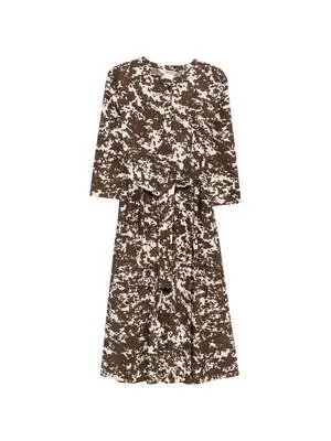 Max Mara Band-collar Three-quarter Sleeve Cotton Dress