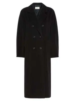 Max Mara Beaver Wool & Cashmere Topcoat With Rolled Kimono Sleeves, Welt Pockets & Matching Belt - Nero