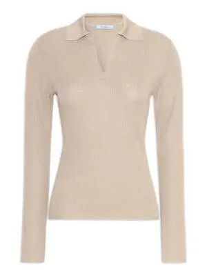 Max Mara Max Mara Open Polo Cashmere Silk Sweater, Regular Fit, Long Sleeves Beige