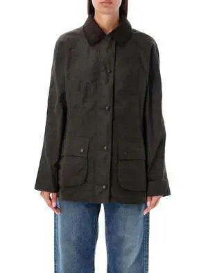Barbour Beadnell Heritage Waxed Jacket With Corduroy Collar - Verde
