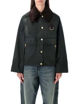 Barbour Waxed Cotton Jacket With Corduroy Collar - Sage