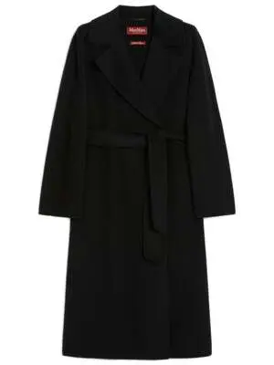 Max Mara Double-drap Wool, Cashmere & Silk Belted Jacket With Lapel Collar - Nero