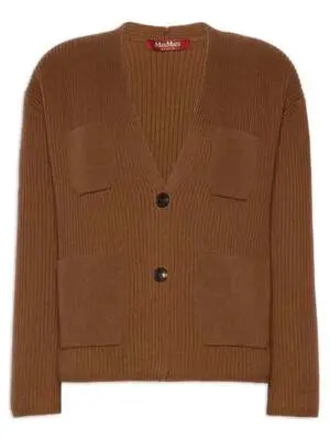 Max Mara Wool And Cashmere V-neck Cardigan With Horn Button Closure - Marrone