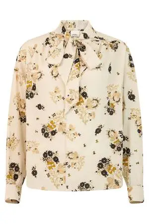 Isabel Marant Étoile Floral Bow-detail Long-sleeve Silk Shirt - Beige
