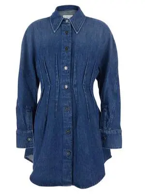 GIVENCHY Givenchy Classic Collar Button-Up Dress With Cinched Waist And Pleated Front