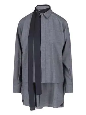 Sacai Modern Mini Dress With Signature Layered Design - Grey