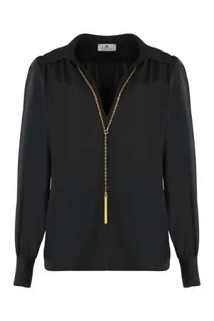 Elisabetta Franchi Georgette Shirt With Removable Logo Necklace