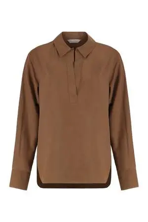 Max Mara Washed Silk Polo Shirt With Rounded Back Hem
