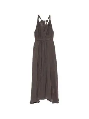 120% Lino Linen Mini Dress With Adjustable Back Closure - Marrone