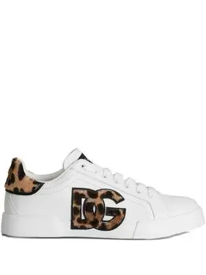 Dolce & Gabbana Leopard Dg Patch Leather Sneakers