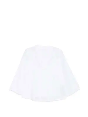 120% Lino 100% Linen V-neck Sequin Blouse With Three-quarter Sleeves - Bianco