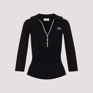 Elisabetta Franchi Wool Polo Neck Knit Sweater - Black