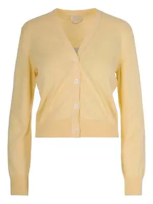 A.p.c. V-neck Cotton Sweater With Ribbed Hems & Button Front - Giallo
