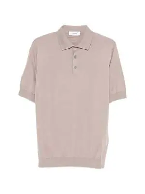 LARDINI Ribbed Trim Knit Polo Shirt With Button Placket And Short Sleeves - Grigio
