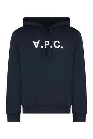 A.p.c. Printed Cotton Hoodie With Ribbed Cuffs And Hem - Blue