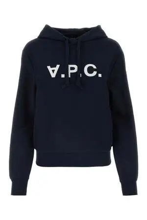 A.p.c. Printed Cotton Hoodie With Ribbed Cuffs And Hem - Blue