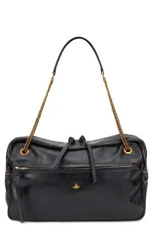 VIVIENNE WESTWOOD Dolce Leather Shoulder Handbag With Short & Long Handles - Black