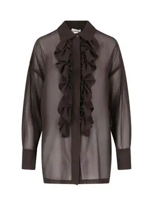 PAROSH 100% Polyester Button-front Shirt - Brown