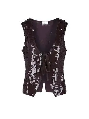 PAROSH Sleeveless Sequined V-neck Vest