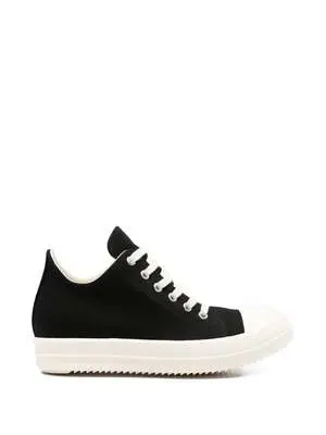 Rick Owens Overdyed Denim Lace-up Sneakers With Round Leather Toe - Nero