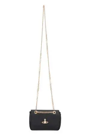 VIVIENNE WESTWOOD Victoria Leather Shoulder Handbag Mini With Zip Closure, Adjustable Strap - Black