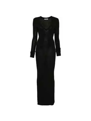ENTIRE STUDIOS Long Sleeve V-neck Midi Dress - Nero