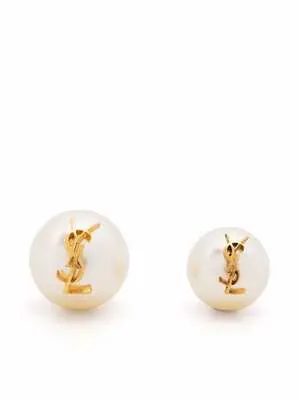 Saint Laurent Pearl And Monogram Stud Earrings