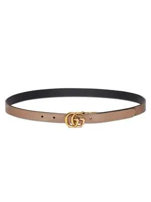 Gucci Reversible Calf Leather Belt With Double G Buckle, 2 Cm Width, Made In Italy - Rosa