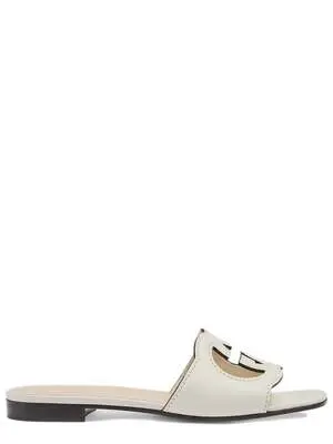 Gucci Interlocking G Cut-out Leather Sandals With 10mm Heel - Bianco