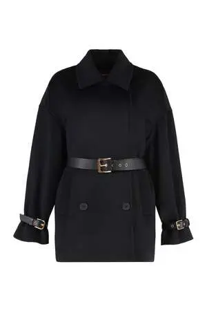 Max Mara Pausa Double-breasted Virgin Wool Jacket With Waist Belt