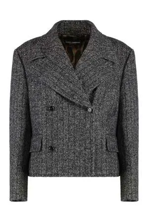 Dolce & Gabbana Inspired Double-breasted Wool Jacket With Lapel Collar - Grey