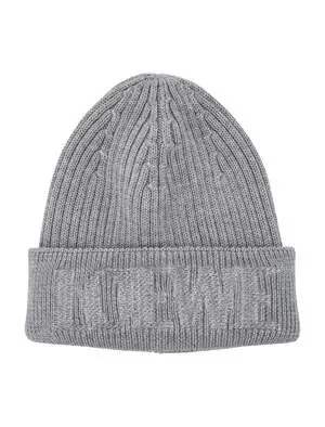 Loewe Ribbed Wool Beanie With Logo - Grigio