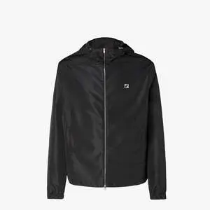 Fendi Man's Technical Fabric Blouson Jacket With Drawstring Hood, Two-way Zip & Ff Logo - Nero