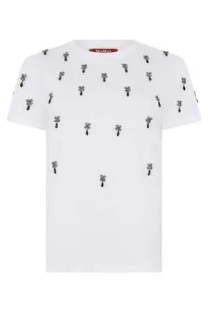 Max Mara Cotton Crewneck T-shirt With Embellishments - White