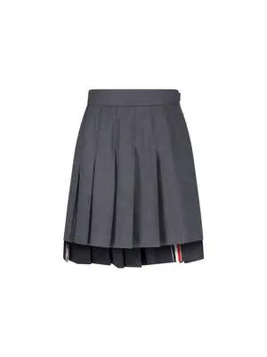 Thom Browne Pleated Wool Mini Skirt With Contrasting Trim
