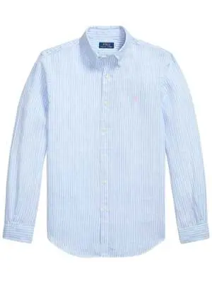 Polo Ralph Lauren Striped Linen Custom-fit Shirt With Embroidered Logo