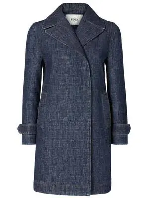 Fendi Quilted Ff Motif Denim Double-breasted Midi Jacket - Blu
