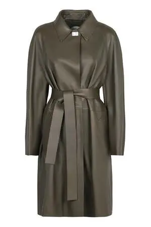 Fendi Grainy Deer Leather Jacket With Metallic Turn-lock And Waist Belt - Green