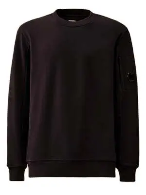 C.P. COMPANY Cotton Crewneck Sweatshirt With Zip Pocket And Sleeve Lens - Blu