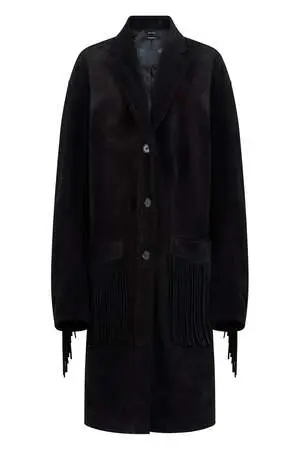R13 Single-breasted Suede Jacket With Fringe Detail - Black