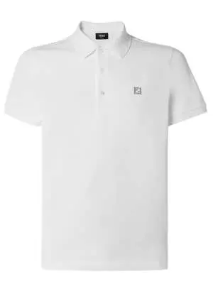 Fendi Regular-fit Short-sleeved Polo Shirt With Button-down Collar - Bianco