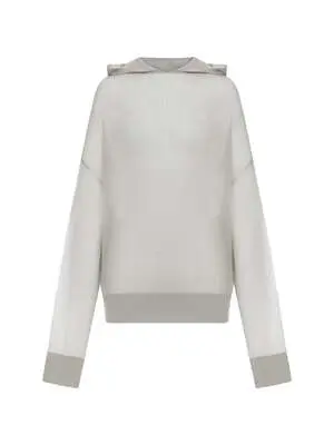 Rick Owens Cashmere Knit Hoodie With Ribbed Cuffs And Hem - Grigio