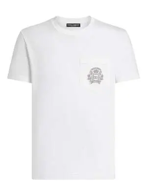 Dolce & Gabbana Cotton T-shirt With Embroidered Chest Pocket & Patch Detail - Bianco