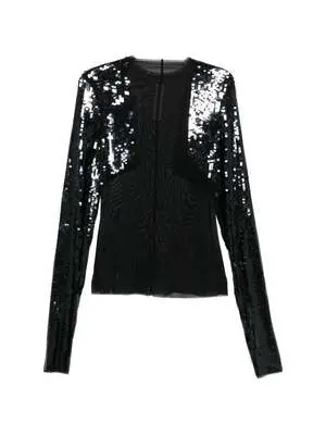 Rick Owens Long-sleeve Mesh Top With Sequin Sleeve Details - Nero