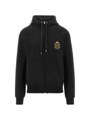 Dolce & Gabbana Dolce & Gabbana Cotton Zip-Front Hoodie With Heraldic Patch Nero