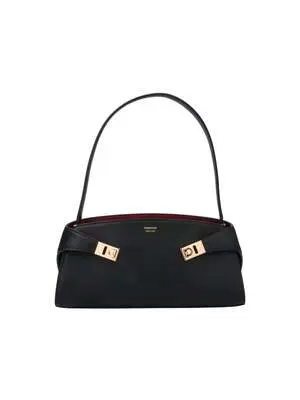 FERRAGAMO Italian Calf Leather Shoulder Bag With Luxurious Leather Lining - Black