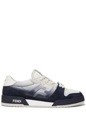 Fendi Grained Leather And Suede Sneakers With Gradient Ff Appliqu